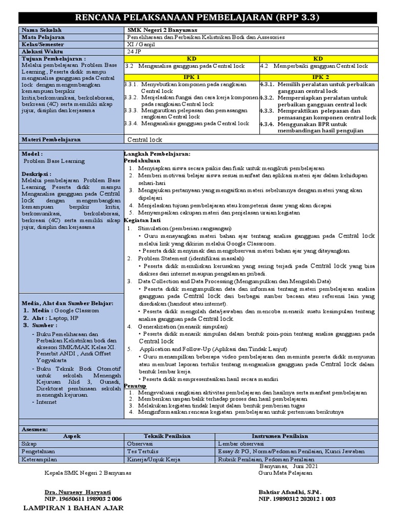RPP 1 Lembar TBO 3.3 | PDF