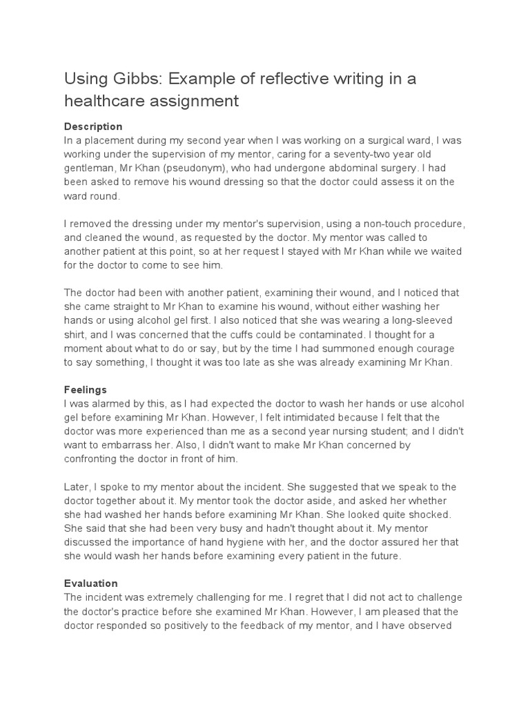 Using Gibbs - Example of Reflective Writing in A Healthcare Assignment ...