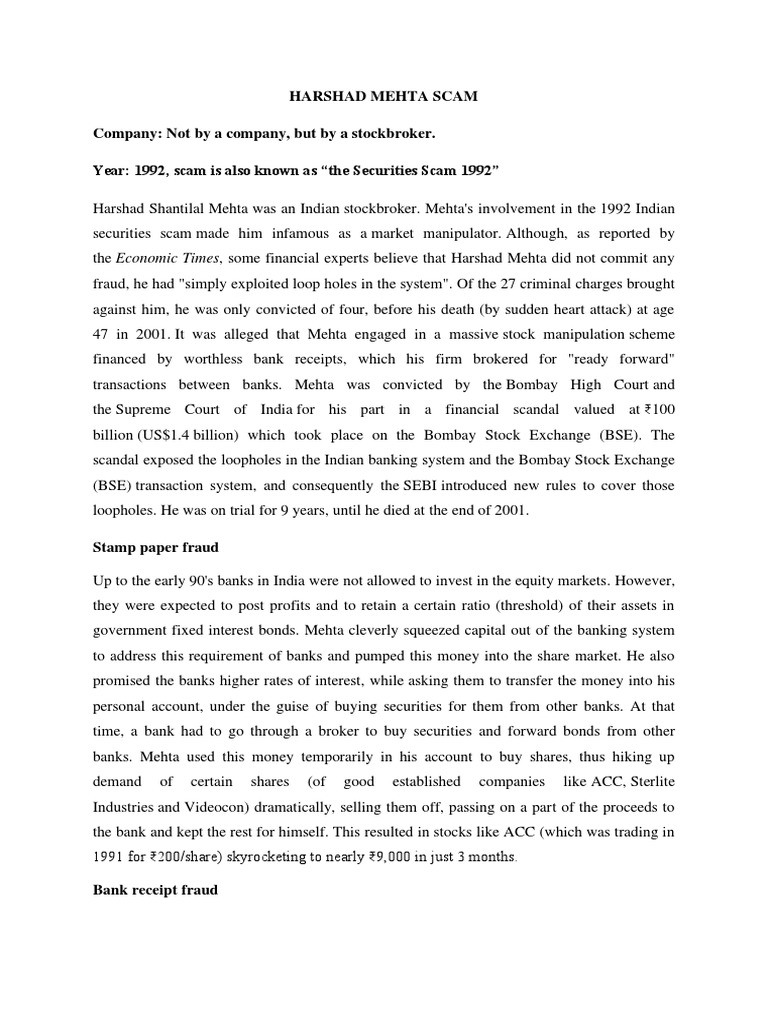 Harshad Mehta | PDF | Equity Securities | Financial Markets