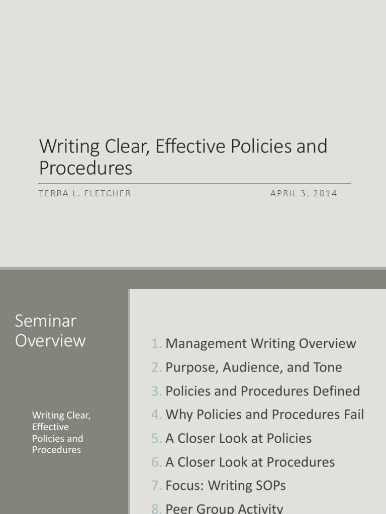 Writing Clear Effective Policies and Procedures | PDF | Policy | Writers
