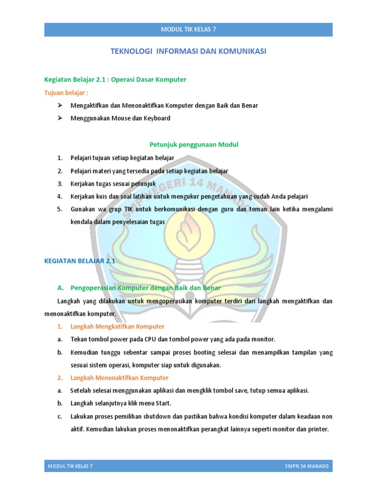 Modul Tik Kelas 7 - KB21 | PDF