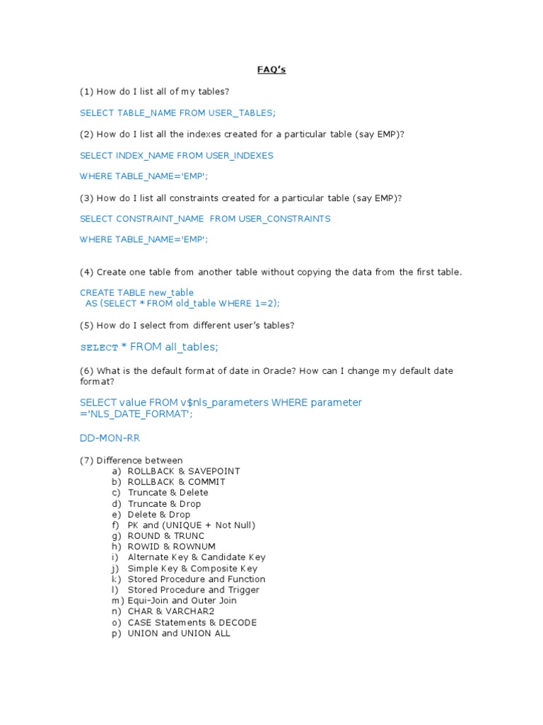SQL Faq | PDF | Databases | Oracle Database