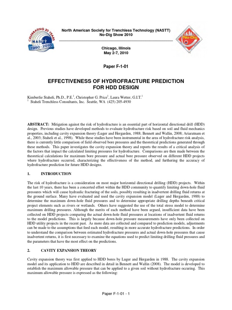 Effectiveness of Hydrofracture Prediction For HDD Design | PDF | Young ...