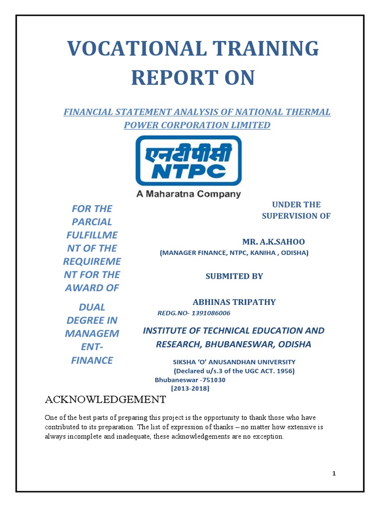 Vocational Training Report On | PDF | Balance Sheet | Cash Flow Statement