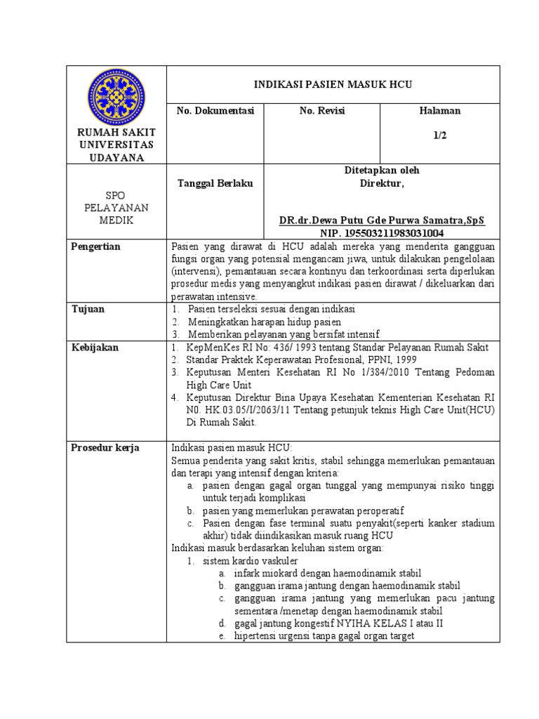 Spo Kriteria Masuk Hcu | PDF