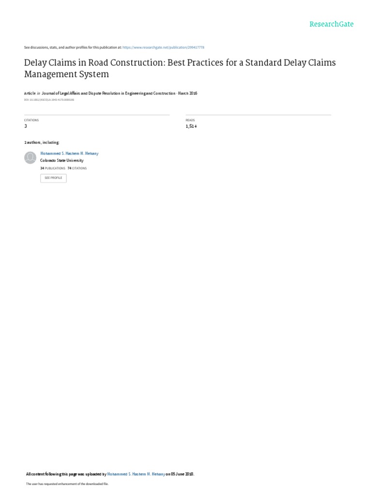 Delay Claims in Road Construction: Best Practices For A Standard Delay Claims Management System ...