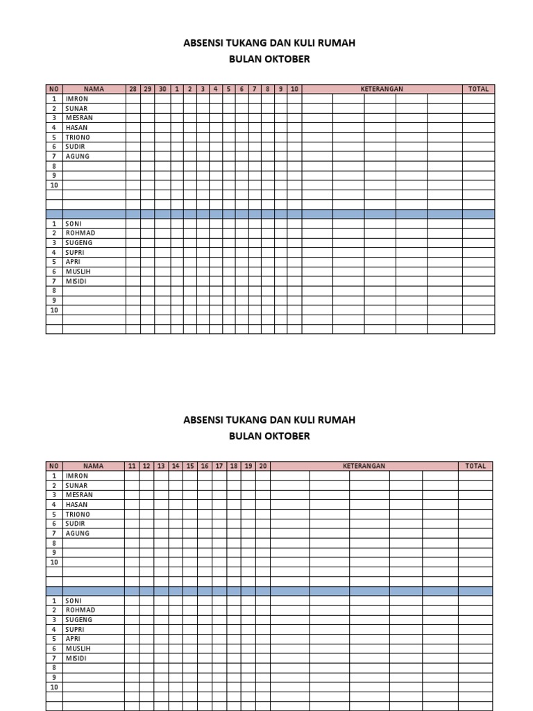 Absensi Tukang Dan Kuli Rumah | PDF