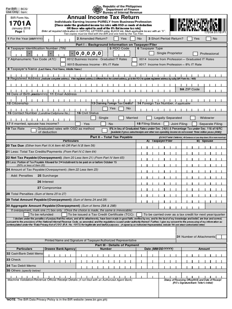 Bir 1701a Form | PDF