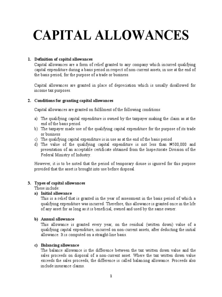 Capital Allowances | PDF | Capital Expenditure | Cost