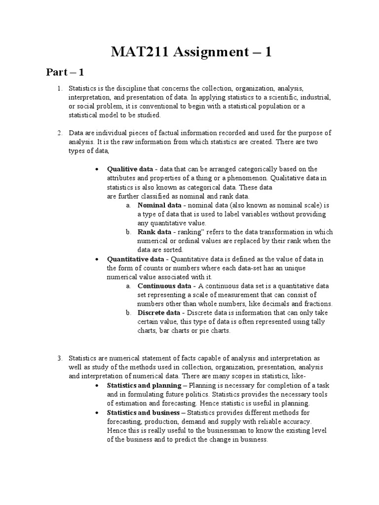 MAT211 Assignment | PDF | Level Of Measurement | Mode (Statistics)