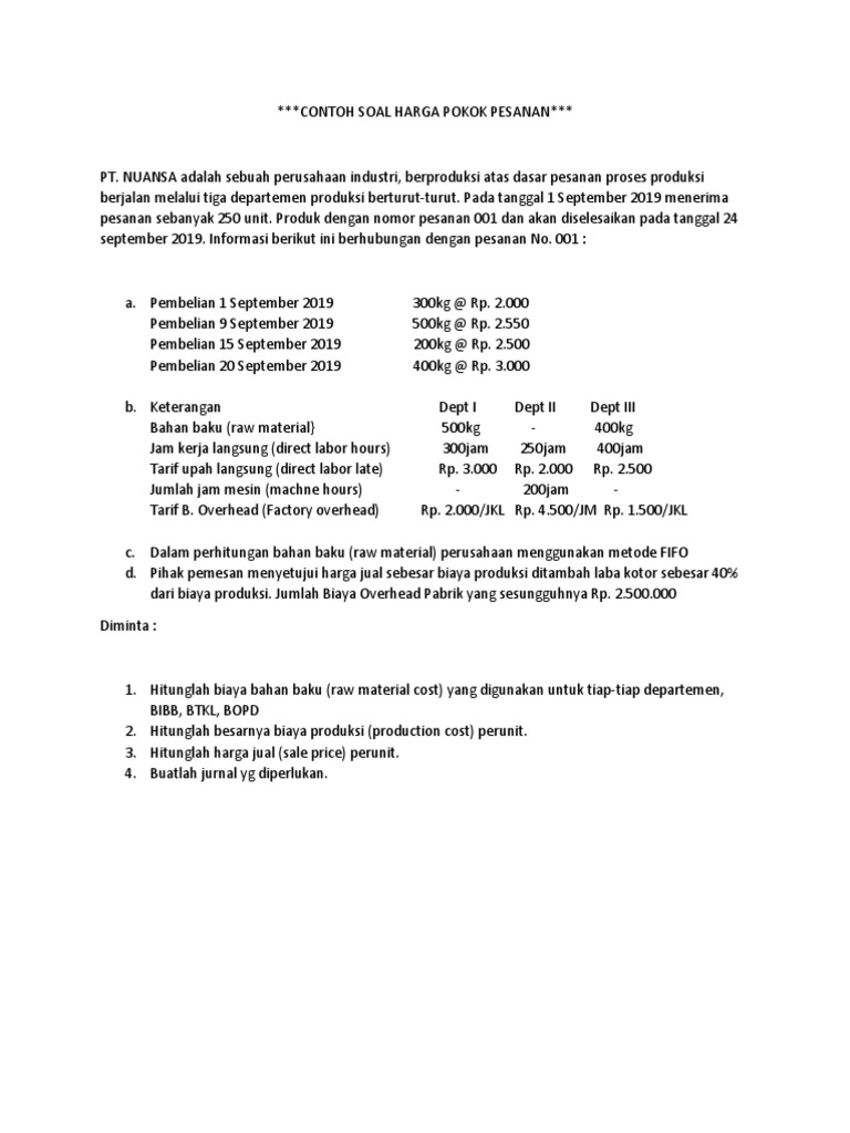 CONTOH SOAL HPP Pesanan Beberapa Departemen Pert 5 | PDF