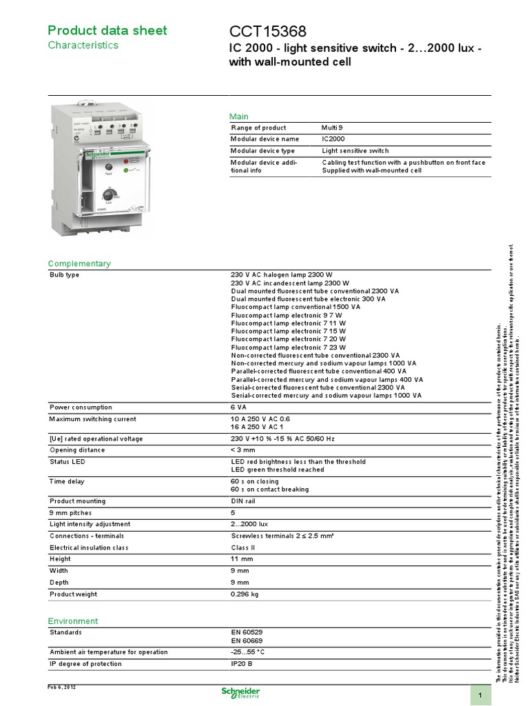 IC 2000 Light Sensitive Switch Specs | PDF | Incandescent Light Bulb ...