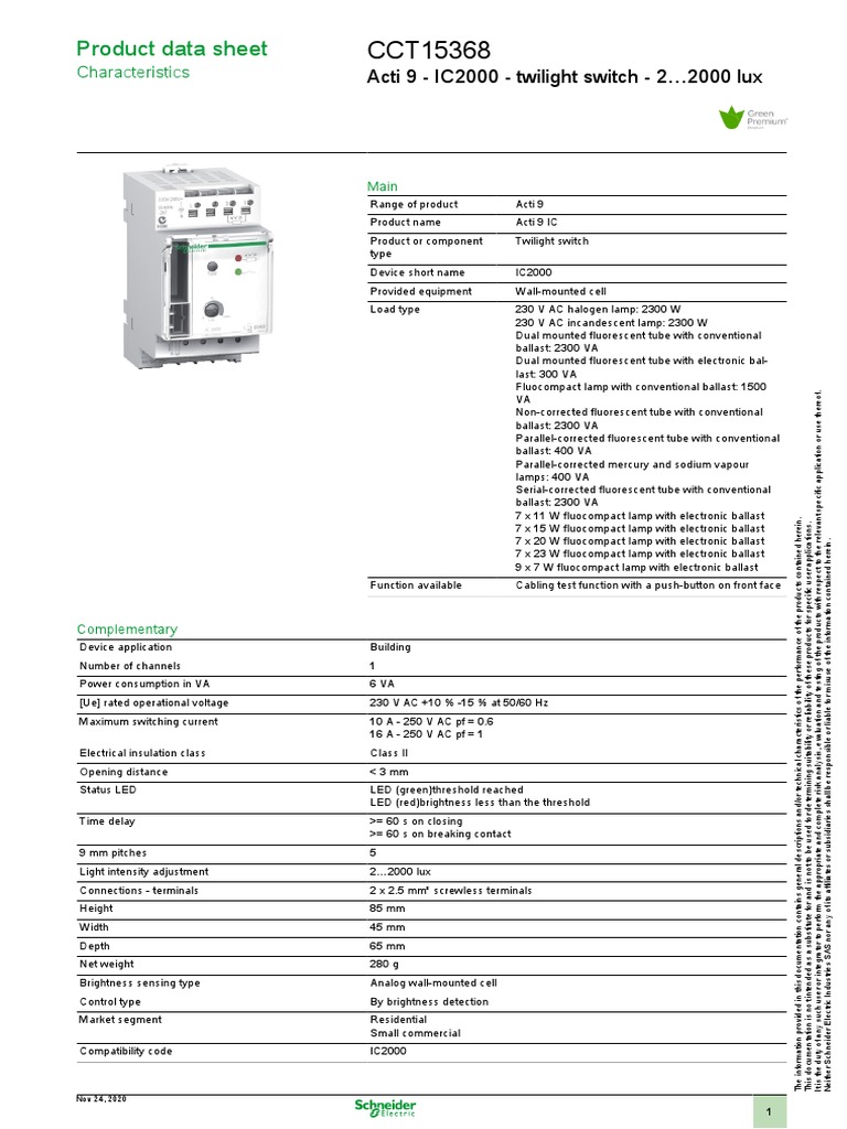 Product Data Sheet for the Acti 9 IC2000 Twilight Switch: A ...