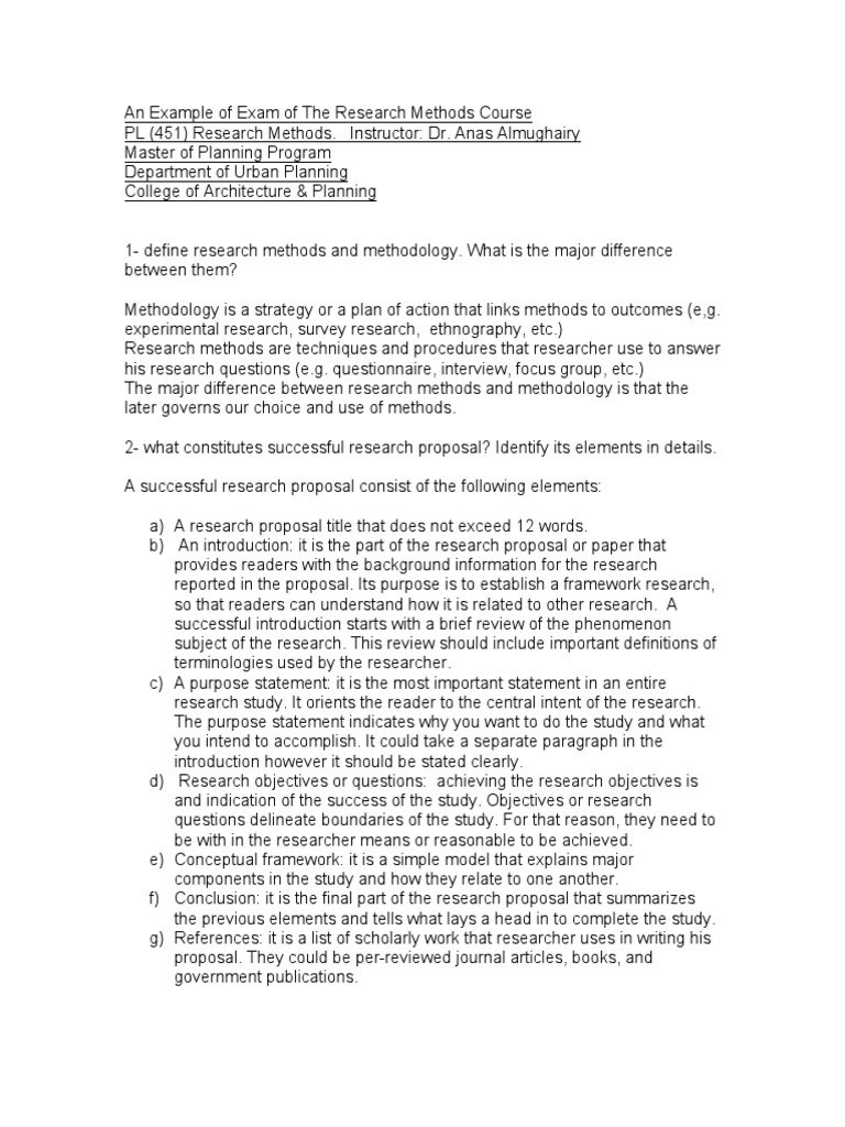An Example For Research Methods Exam | PDF | Qualitative Research ...