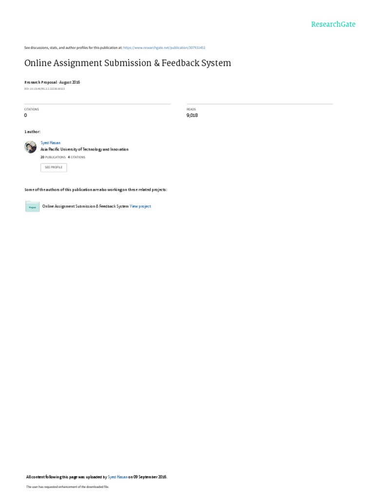 Online Assignment Submission & Feedback System: August 2016 | PDF | My ...