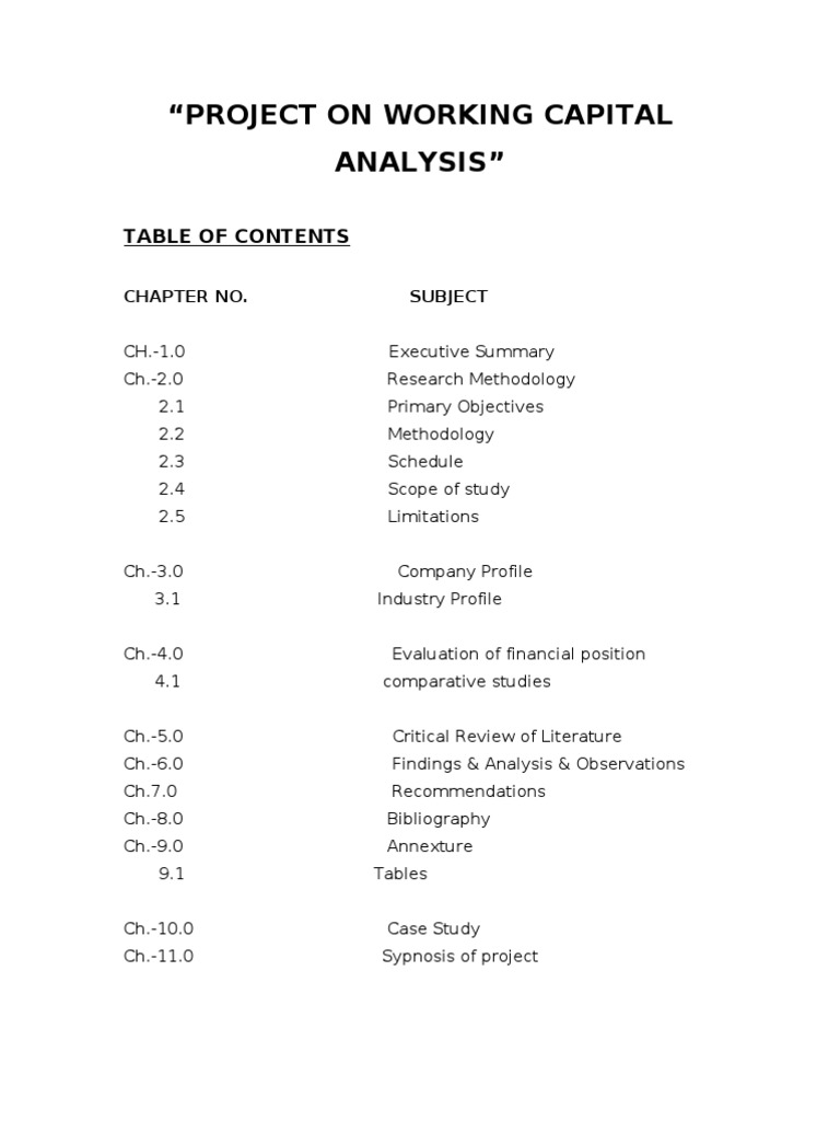 Project On Working Capital Analysis | PDF | Debt | Working Capital