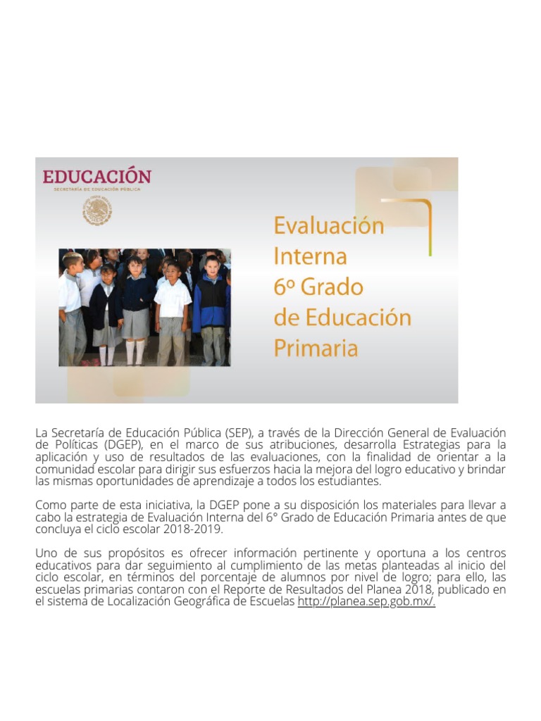 Evaluación Interna 6° Grado SEP 2019 | PDF | Evaluación | Educación ...