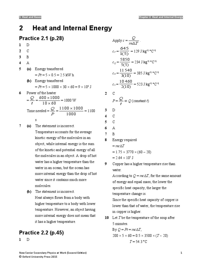 2 Heat and Internal Energy: Practice 2.1 (p.28) | PDF | Heat Capacity ...