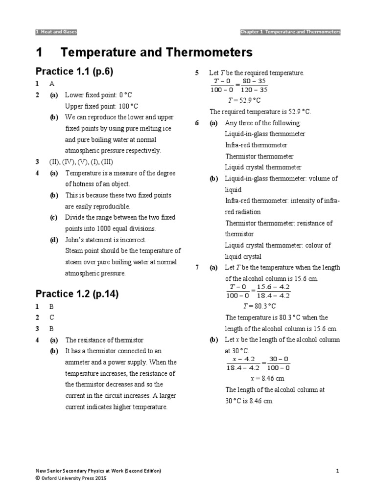 1 Temperature and Thermometers: Practice 1.1 (p.6) | PDF | Thermometer ...