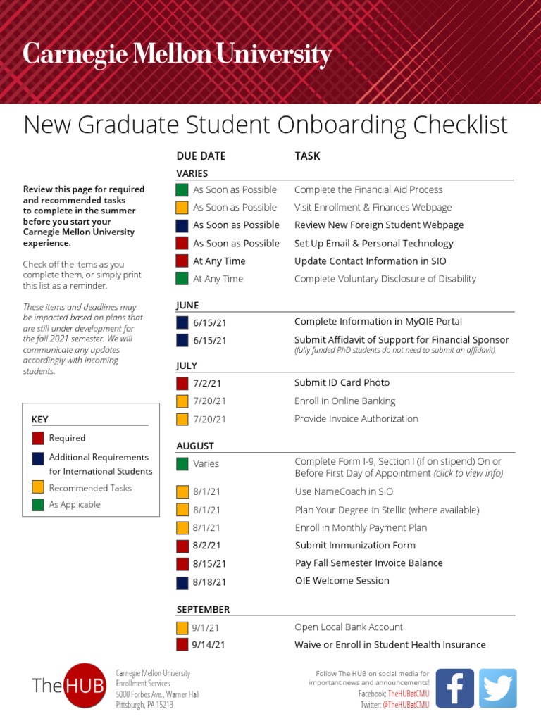 New Graduate Student Onboarding Checklist: Due Date Task | PDF ...