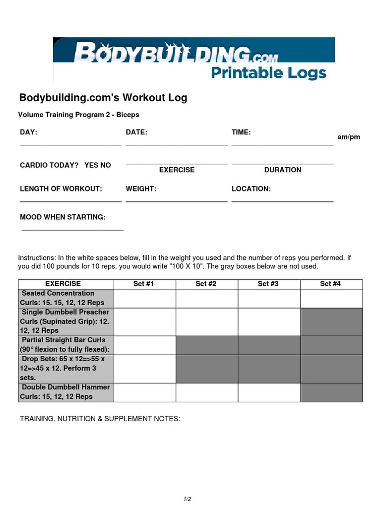 Volume Training Program 2 Biceps | PDF
