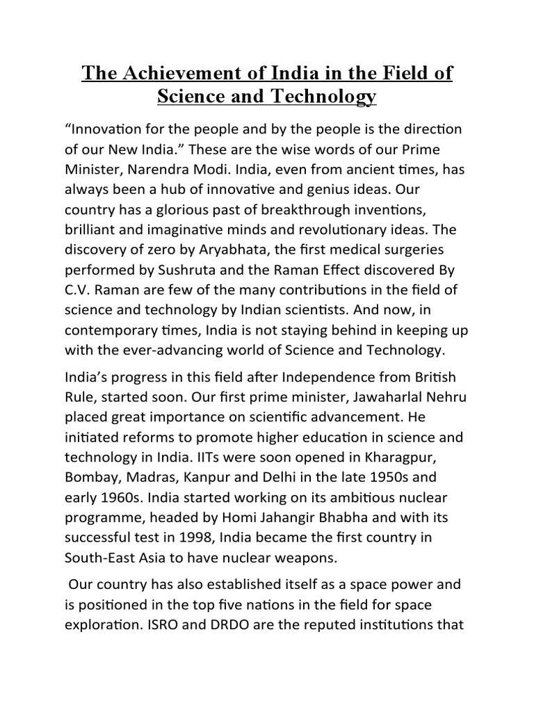 Achievements of India in The Field of Science and Technology | PDF ...