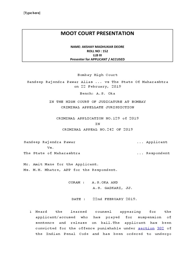 Moot Court Presentation on Bail Appeal | PDF | Bail | Courts