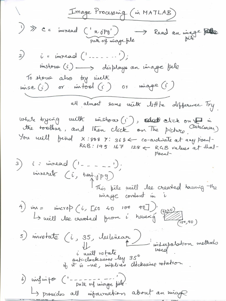 Image Processing Notes (MATLAB) | PDF