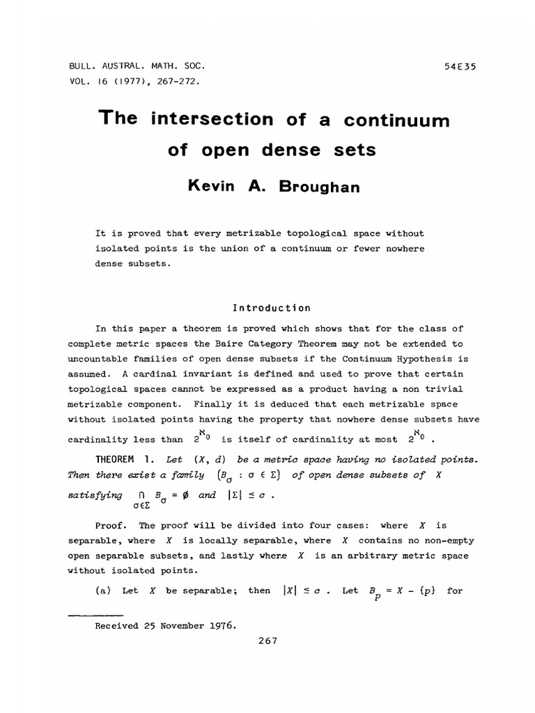 The Intersection of A Continuum of Open Dense Sets | PDF | Geometry | Space