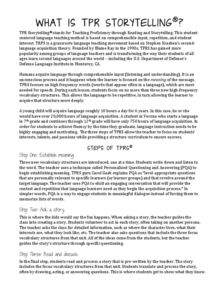 What Is TPR Storytelling ?: Steps of TPRS | PDF | Education Theory ...