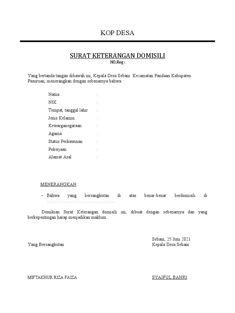 Contoh Surat Keterangan Domisili Dari Desa | PDF