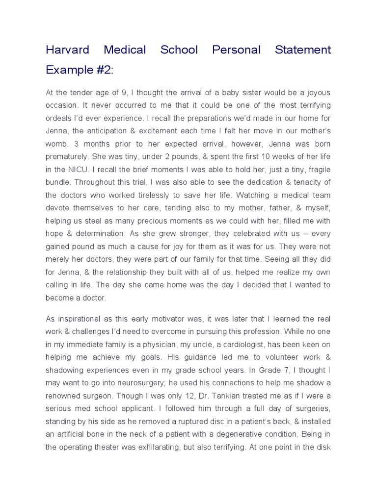 Ex Harvard Medical School Personal Statement Example | PDF | Neonatal ...