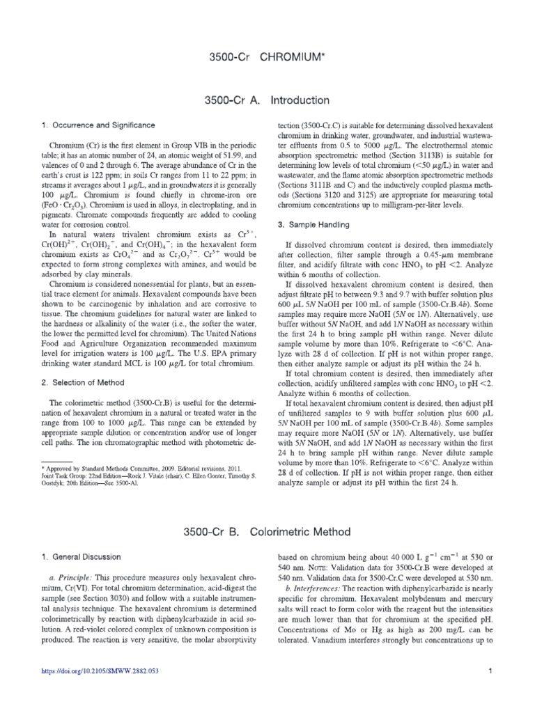 Standard Colorimetric Method of Chromium Detection 3500 CR | PDF