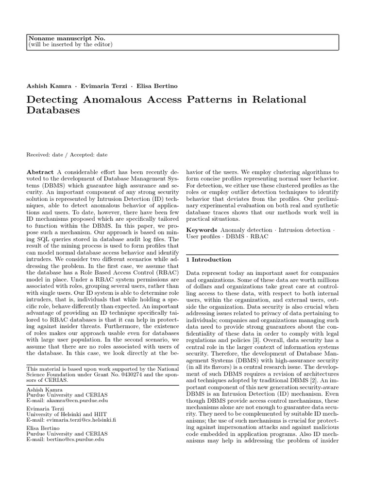 Detecting Anomalous Access Patterns in Relational | PDF | Relational Model | Databases
