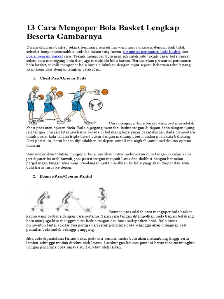 13 Cara Mengoper Bola Basket Lengkap Beserta Gambarnya | PDF