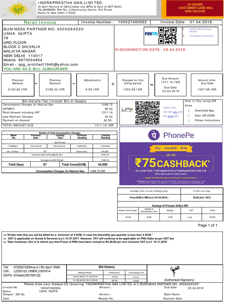 Retail Invoice for Natural Gas Charges | PDF | Value Added Tax ...