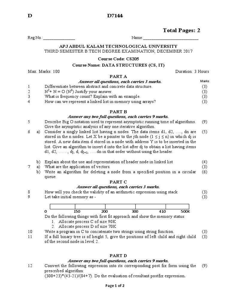 Data Structures Examination Questions On Abstract And Concrete Data Structures Linked Lists