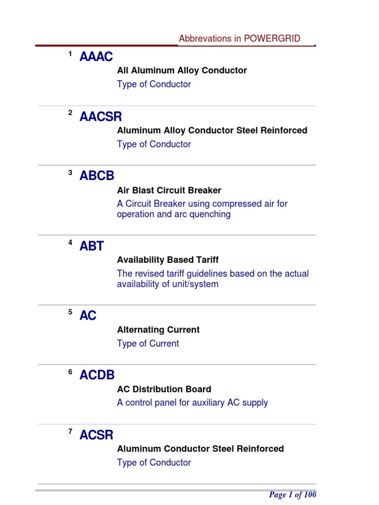 Abbreviations Powergrid | PDF | Electric Power Transmission ...