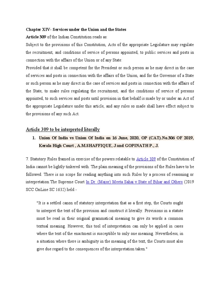 Case Laws On The Interpretation of Article 309 of The Indian ...