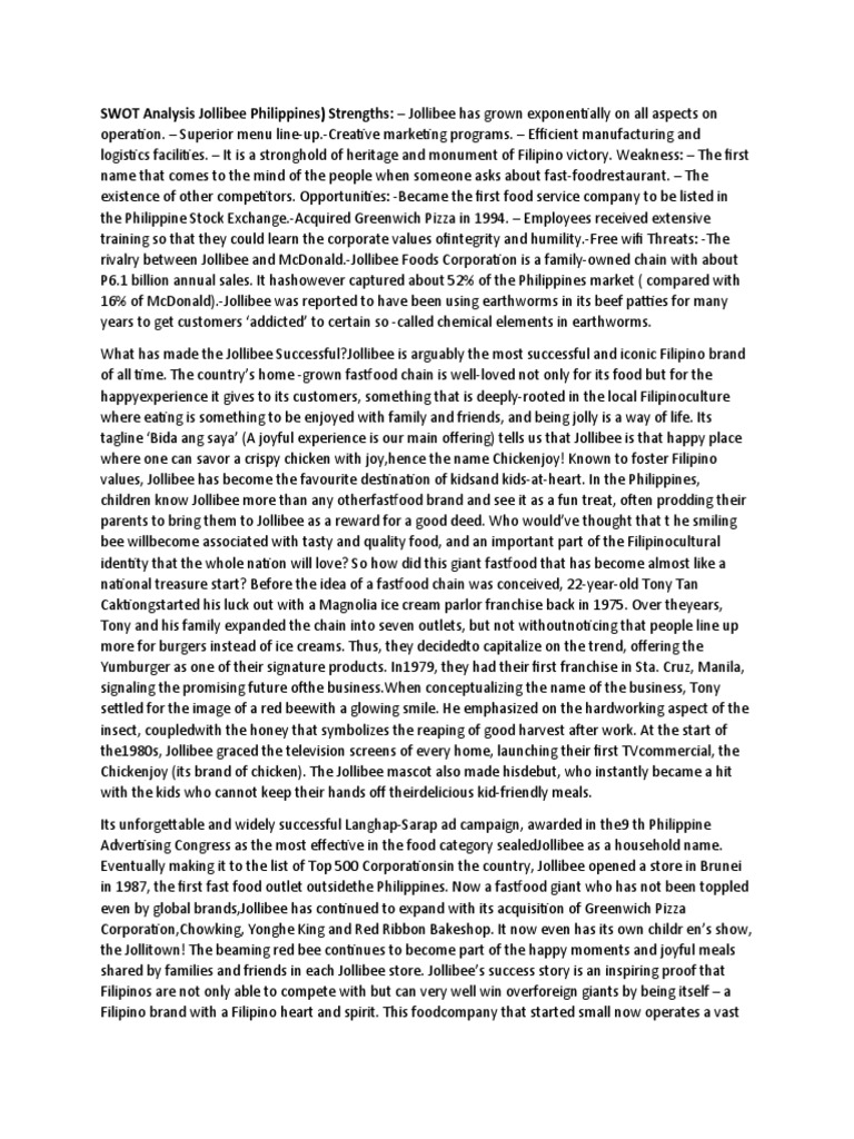 Part 3 Swot Analysis | PDF | Fast Food Restaurants | Fast Food