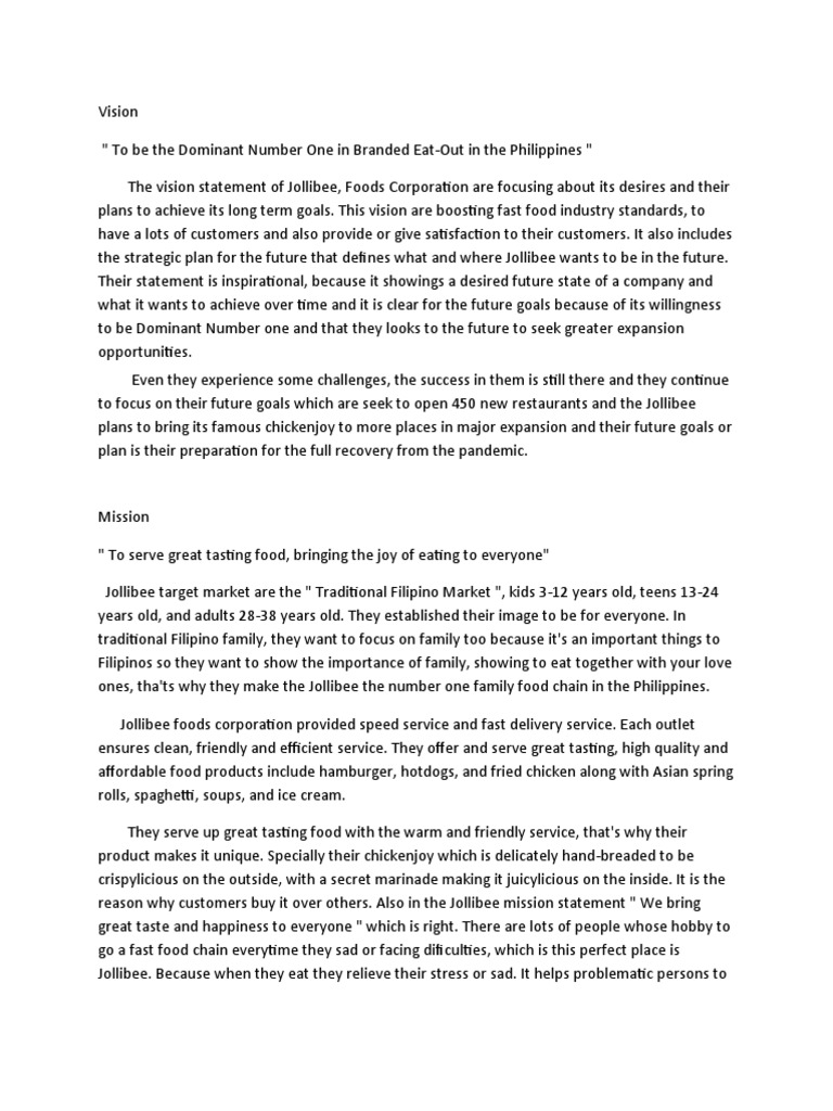 Vision Mission | PDF | Food And Drink | Business