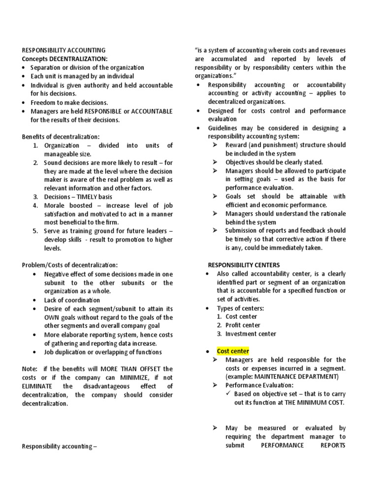 205 Accounting Concepts Responsbility Accounting 2020 | PDF | Prices ...