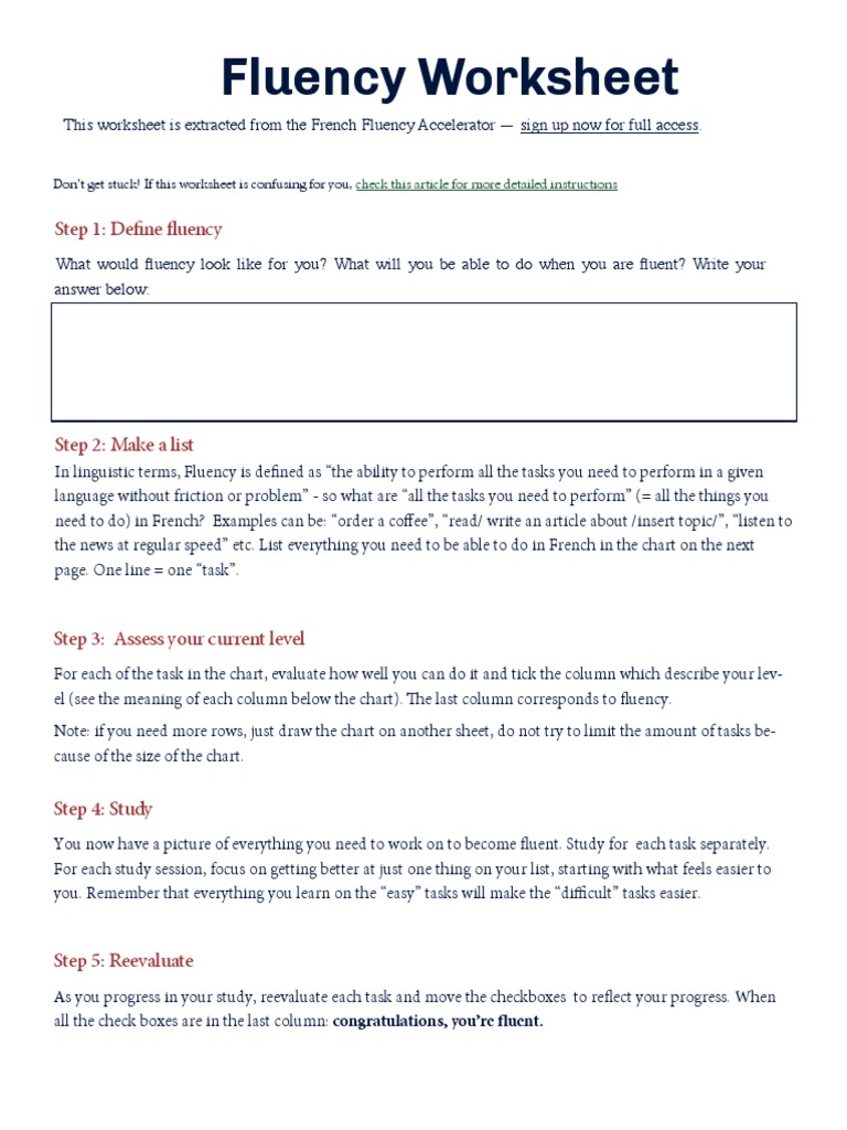Fluency Worksheet | PDF | Fluency | Linguistics