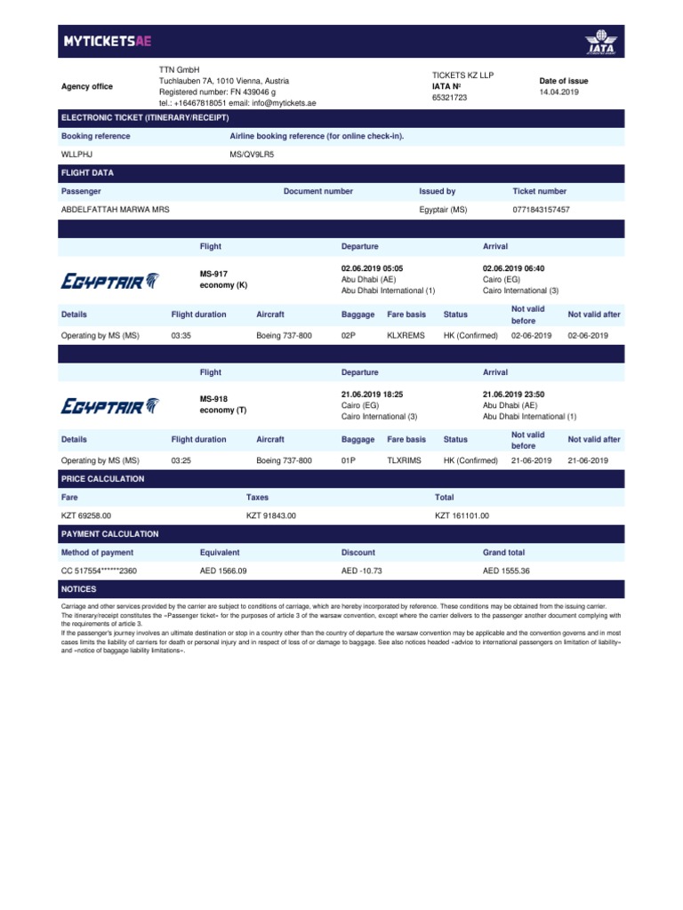 Electronic Ticket (Itinerary/Receipt) : Agency Office Iata Date of ...