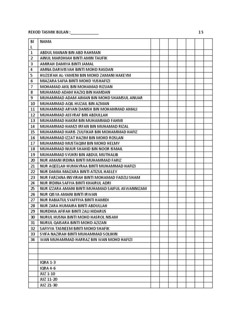 Rekod Tasmik Bulan | PDF