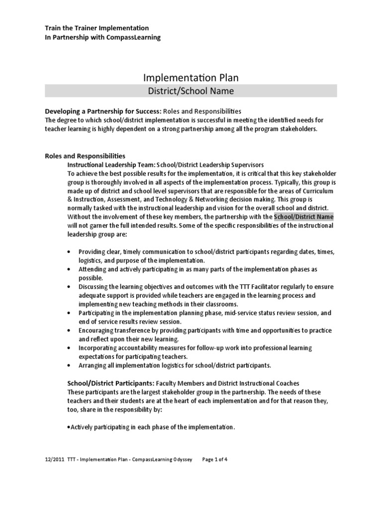 5 TTT Implementation Plan Template | PDF | Teachers | Leadership