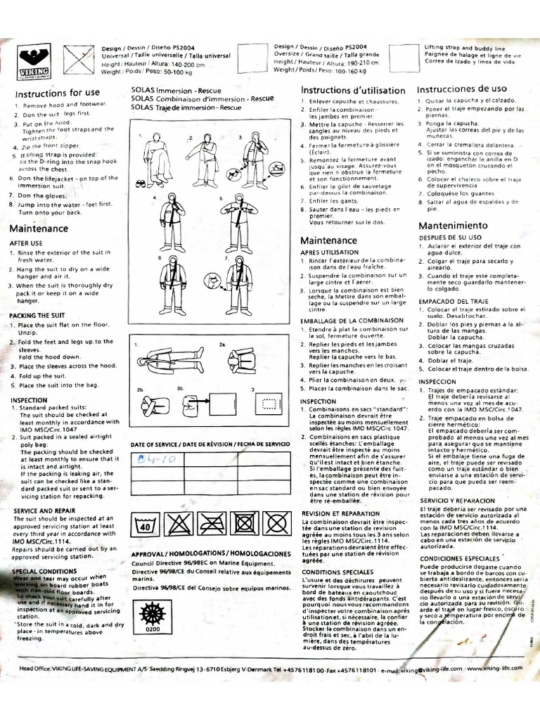 Immersion Suit Instruction | PDF