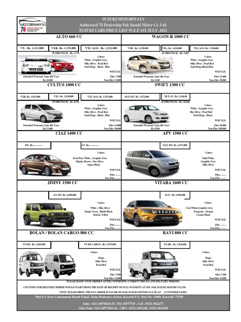 Suzuki Cars Price List 1ST July-2021 | PDF | Automotive Industry ...