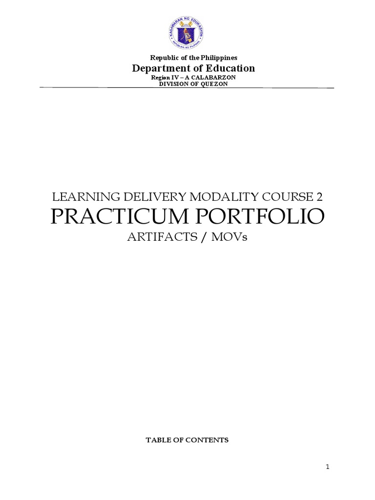 Practicum Portfolio: Learning Delivery Modality Course 2 Artifacts / Movs | PDF | Lesson Plan ...