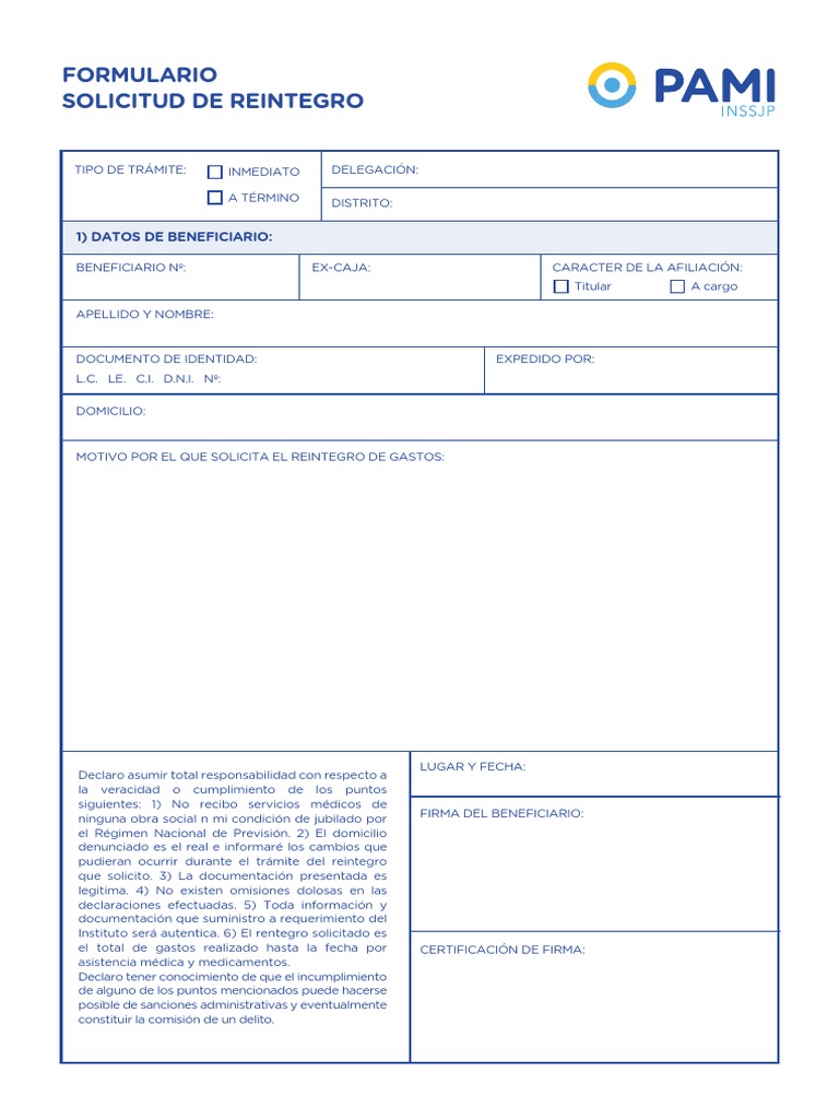 Formulario - Solicitud de Reintegro | PDF | Justicia | Crimen y violencia